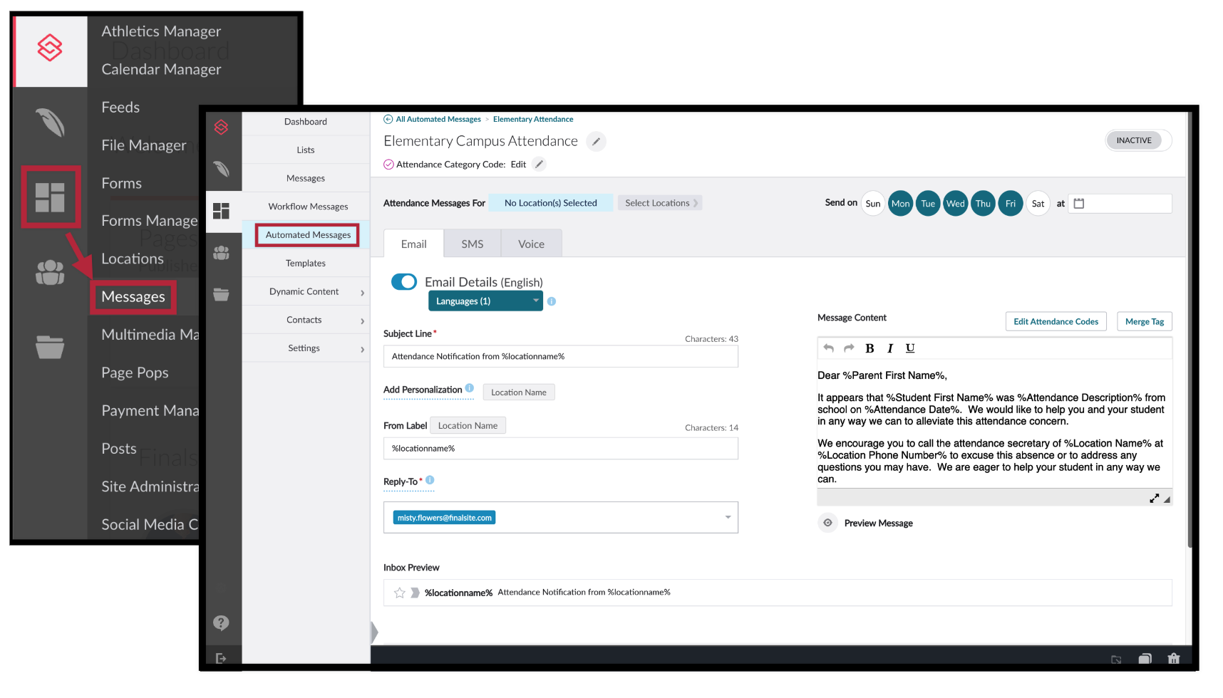 Automated Messages features – Finalsite Support Automated Messages features – Finalsite Support