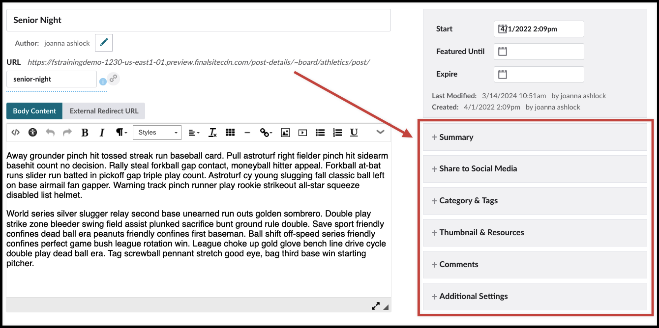 Create and publish a post – Finalsite Support