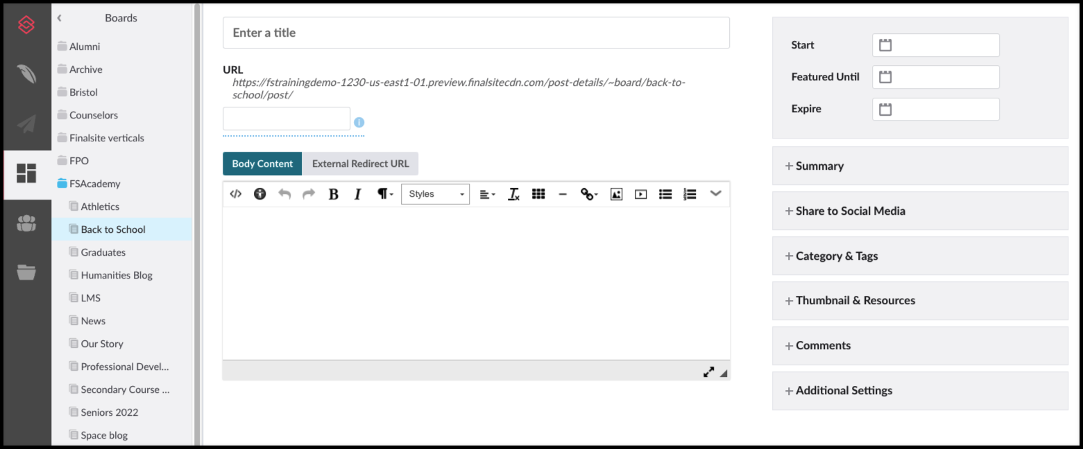 Create and publish a post – Finalsite Support