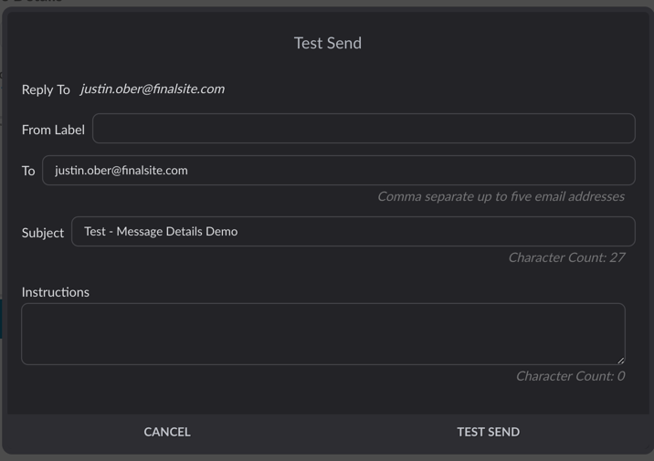 Create a Test Send of a message – Finalsite Support