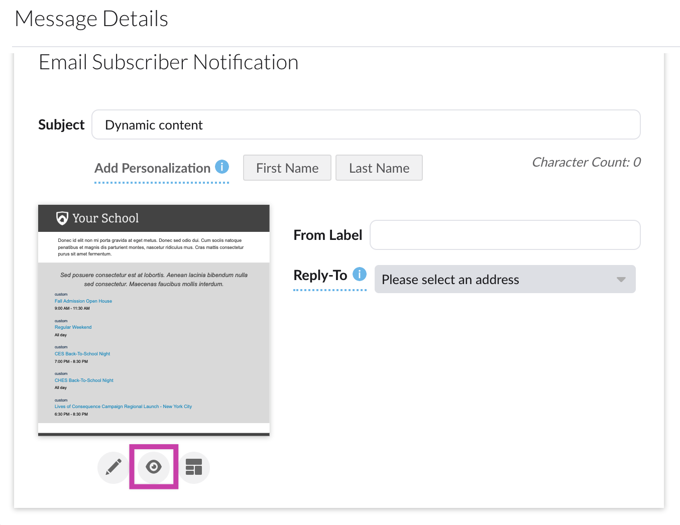 Add Dynamic Content to a message – Finalsite Support