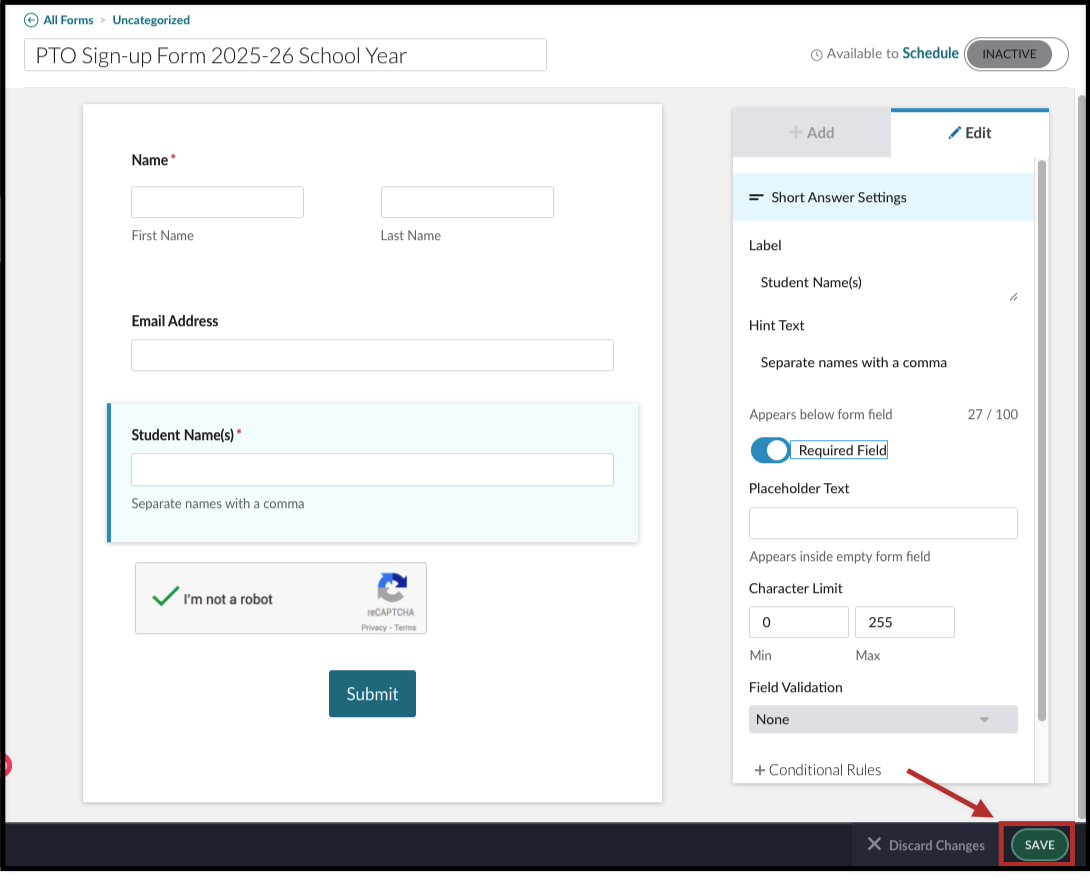 Configure an individual form's Settings tab – Finalsite Support